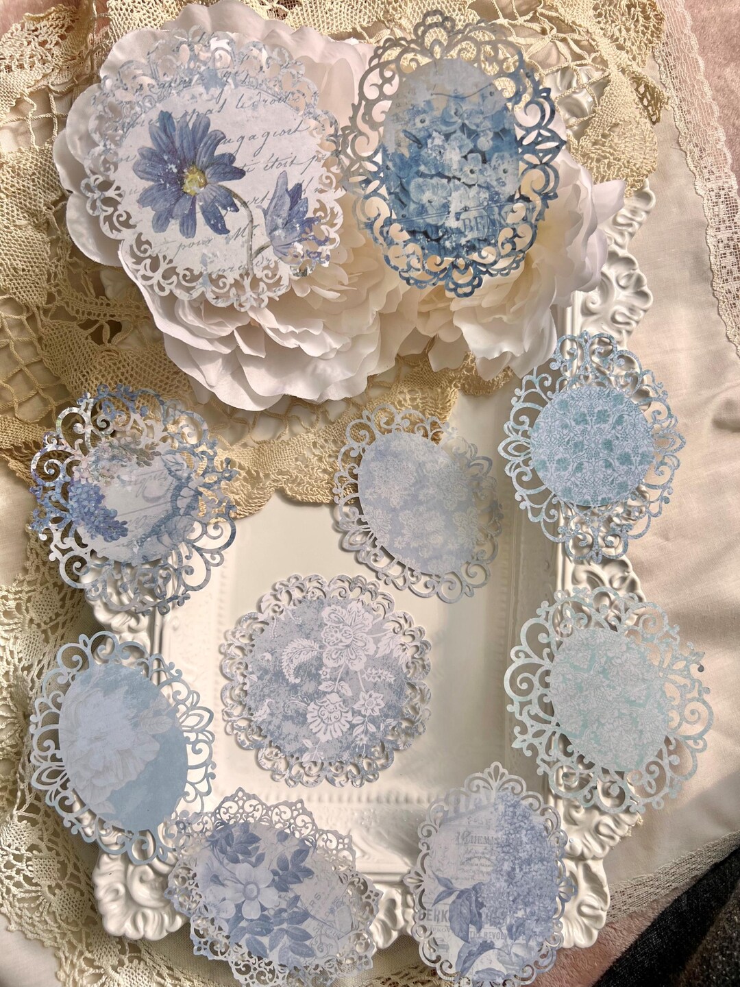 Blue Colored Doilies, Doilies, DIY Planner, DIY Card Maker, Vintage DIY ...