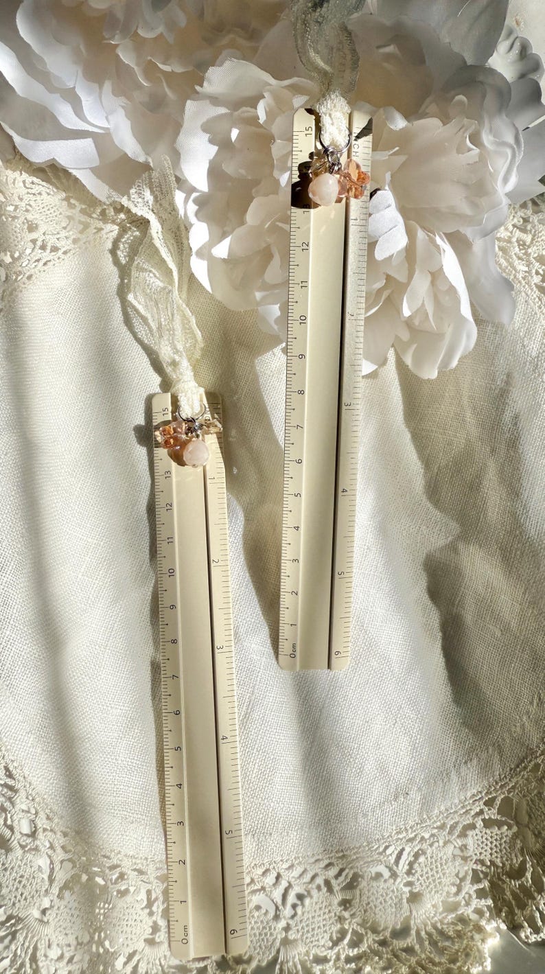 Altered Cream Metal 6-inch Ruler, Lace and Bead Charm - Etsy