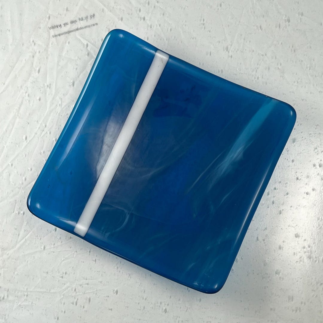 Blue and White Wispy Transparent Glass With Opal Stripe Artisan Fused ...