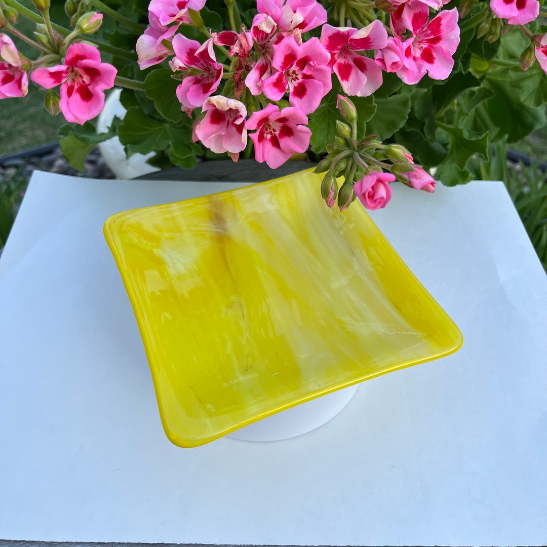 Yellow Artisan Fused Glass Plate - Etsy