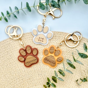 Custom Engraved Dog Paw Print Keychain | Personalized Pet Name Gift ...