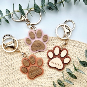 Custom Engraved Dog Paw Print Keychain | Personalized Pet Name Gift ...
