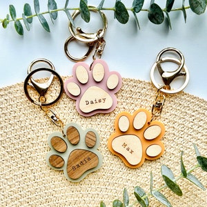 Custom Engraved Dog Paw Print Keychain | Personalized Pet Name Gift ...
