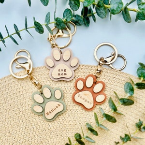 Custom Engraved Dog Paw Print Keychain | Personalized Pet Name Gift ...