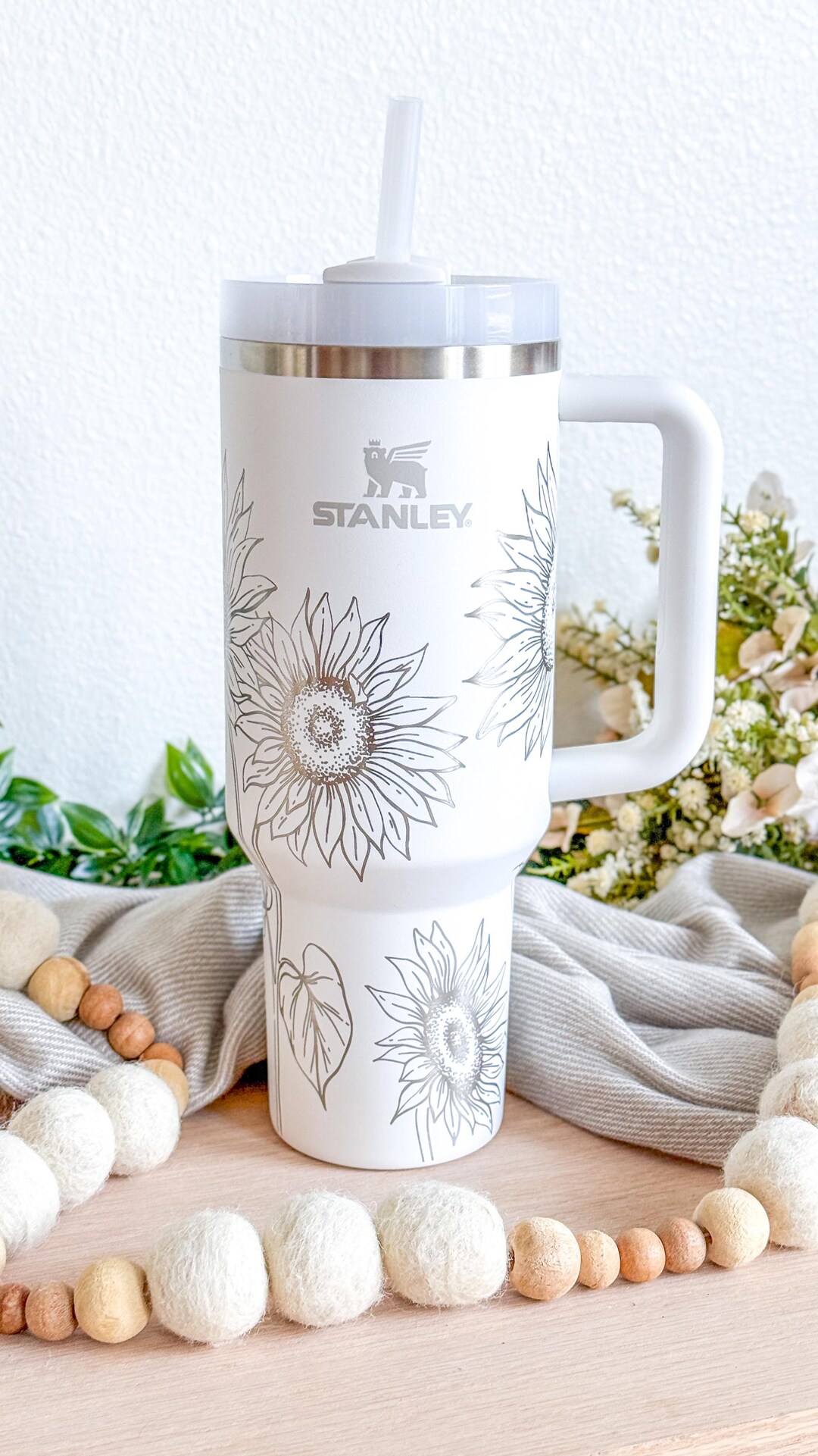 Sunflower Engraved 40oz Tumbler | Stanley Quencher | With Handle Lid ...