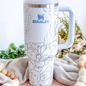 Peony Flower Engraved 40oz Tumbler | Stanley Quencher | With Handle Lid ...