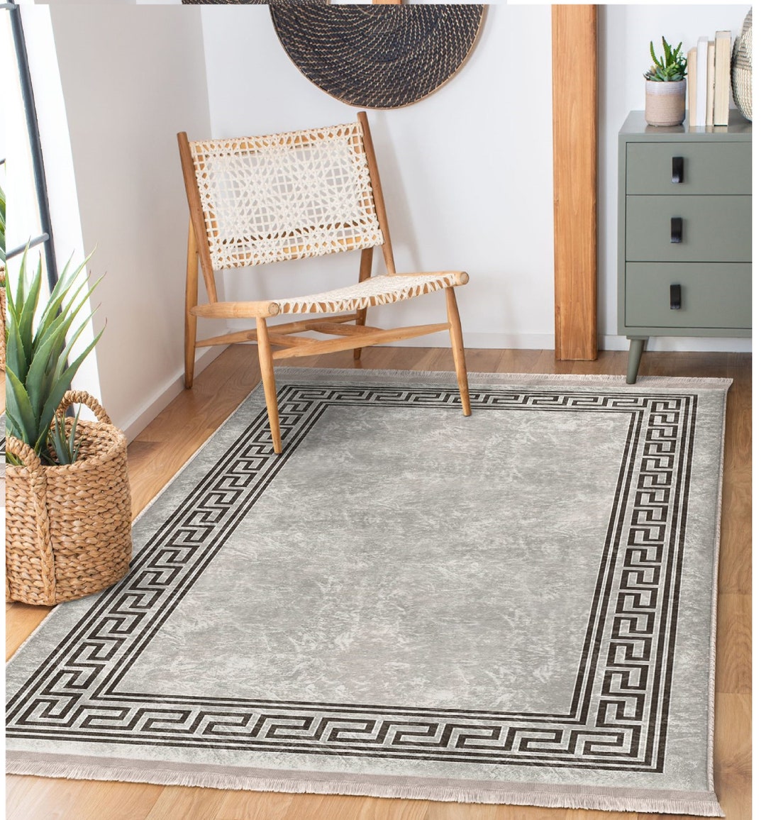 Greek Key Area Rugsbeige Living Room Rugbrown Framed Rectangle ...