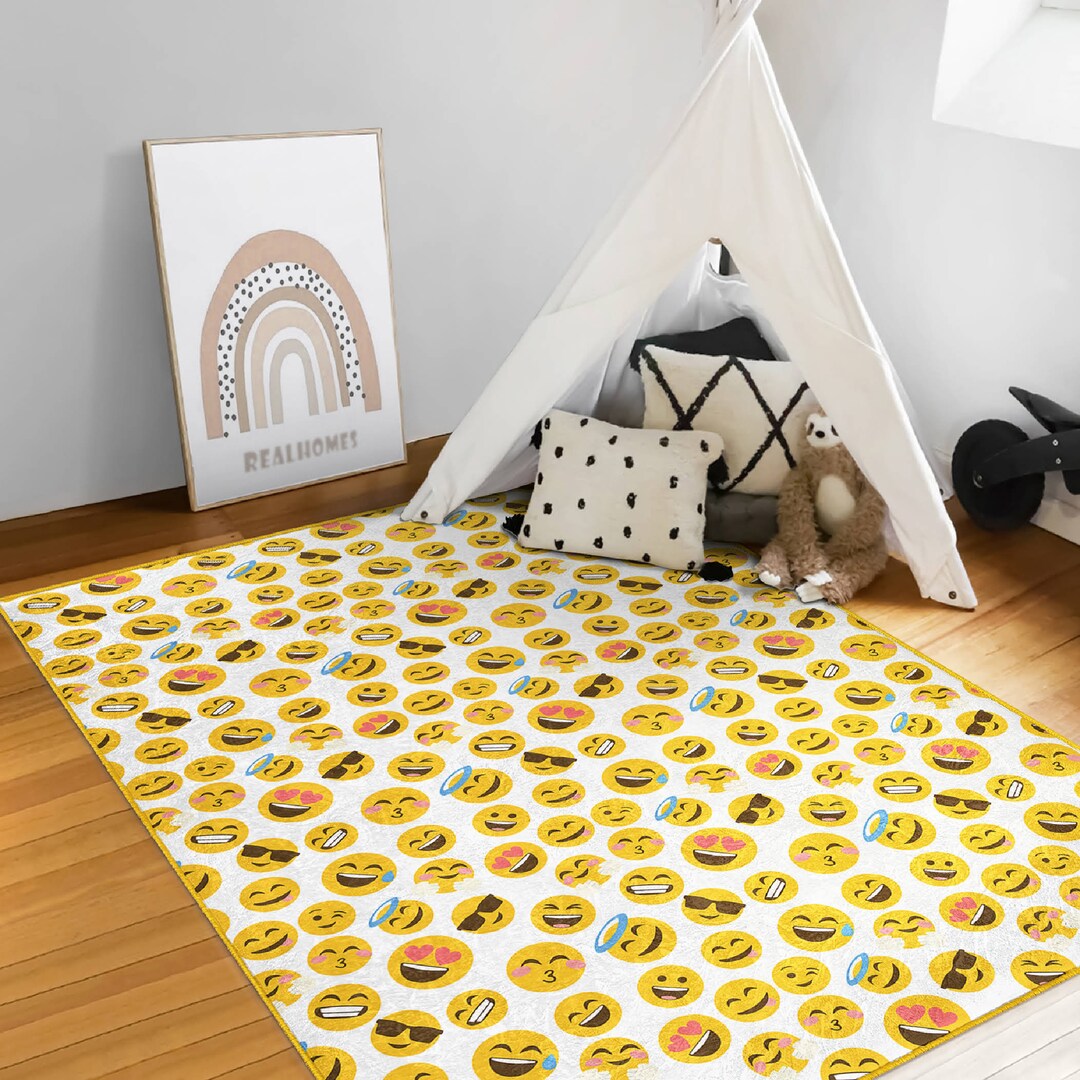Emoji Rectangle Area Rugsmiley Kid's Room Carpetfunny Playroom ...