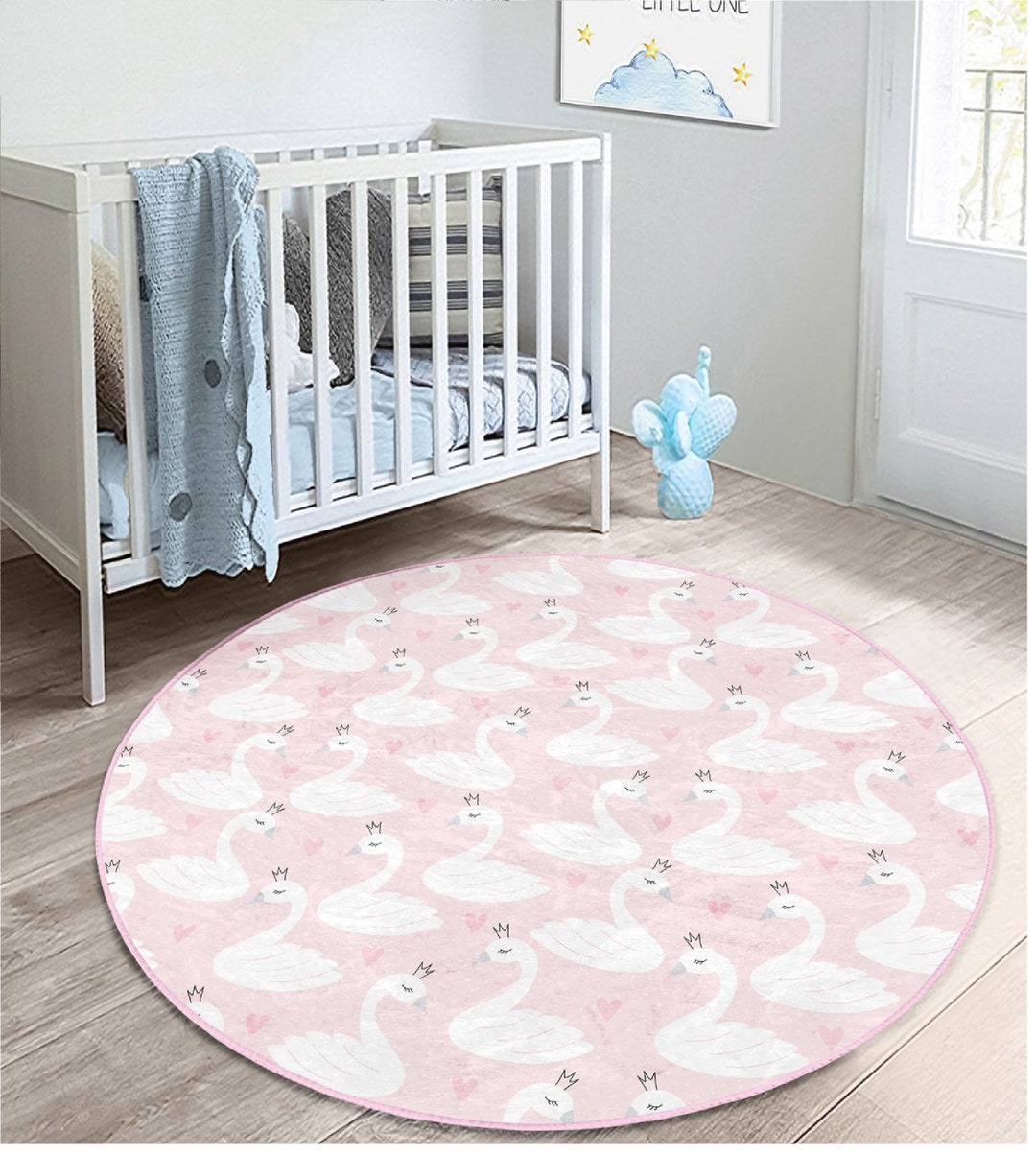 Swan Round Rugpink Animal Print Carpetlake Creatures Circle ...