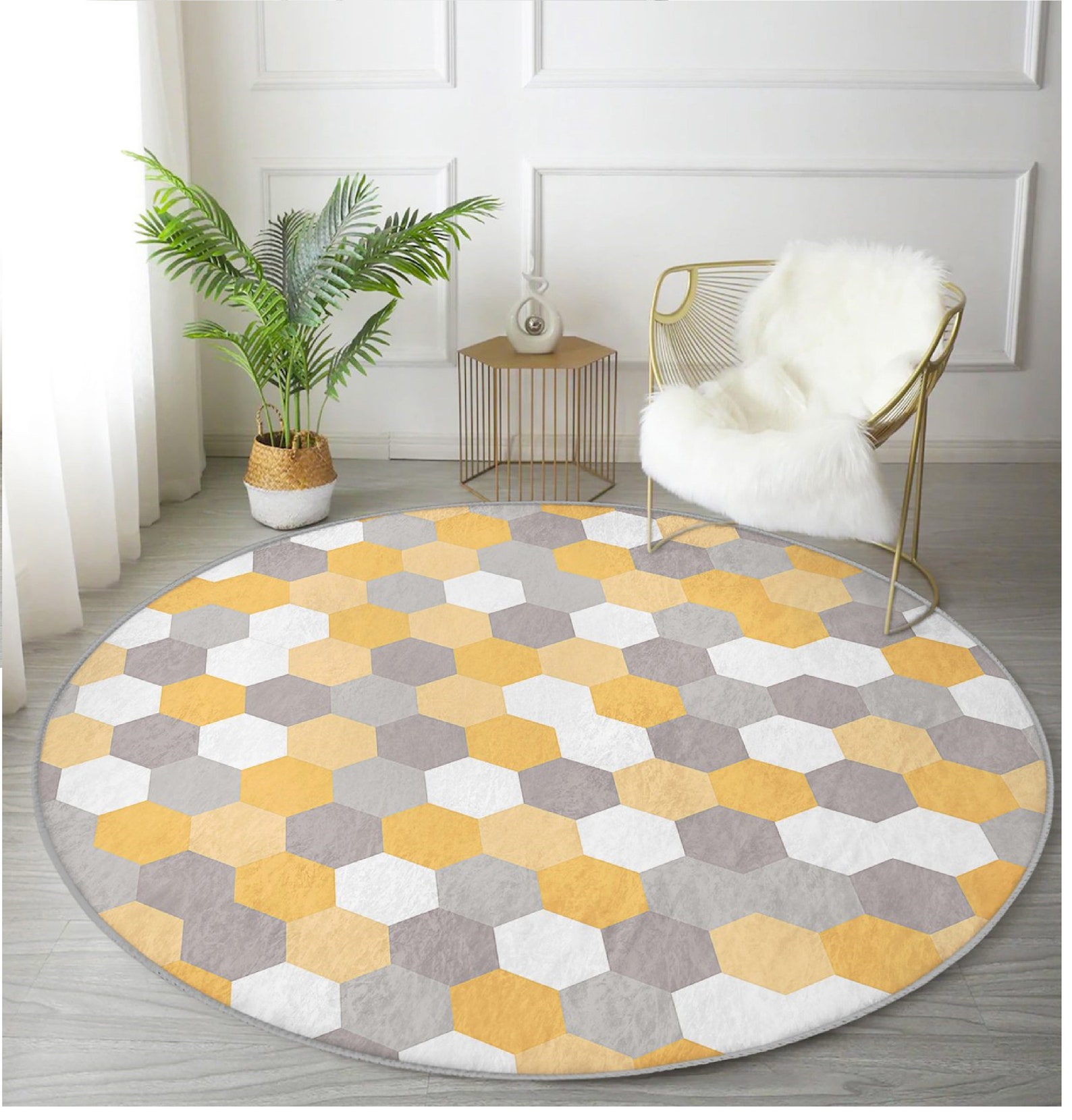 Geometric Round Rughexagon Design Carpetmulticolour Anti-slip ...