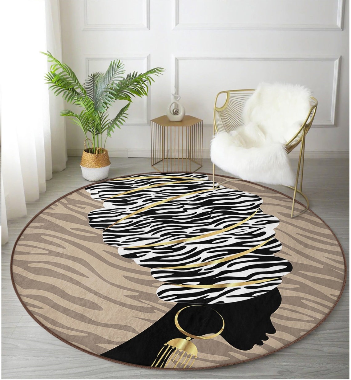 Afro Woman Round Rugethnic Living Room Carpetafrican Inspired Rugsmink ...