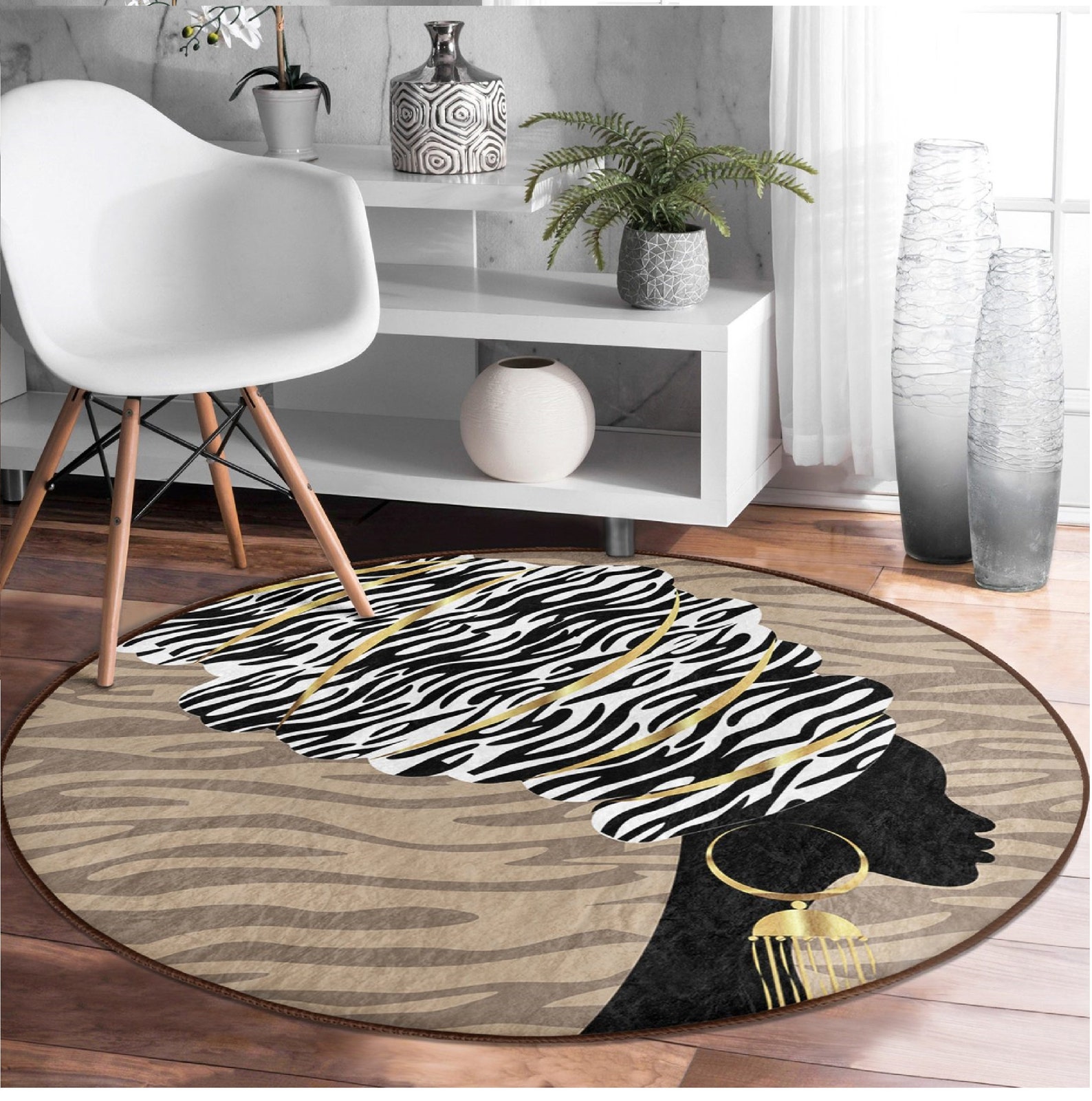 Afro Woman Round Rugethnic Living Room Carpetafrican Inspired Rugsmink ...