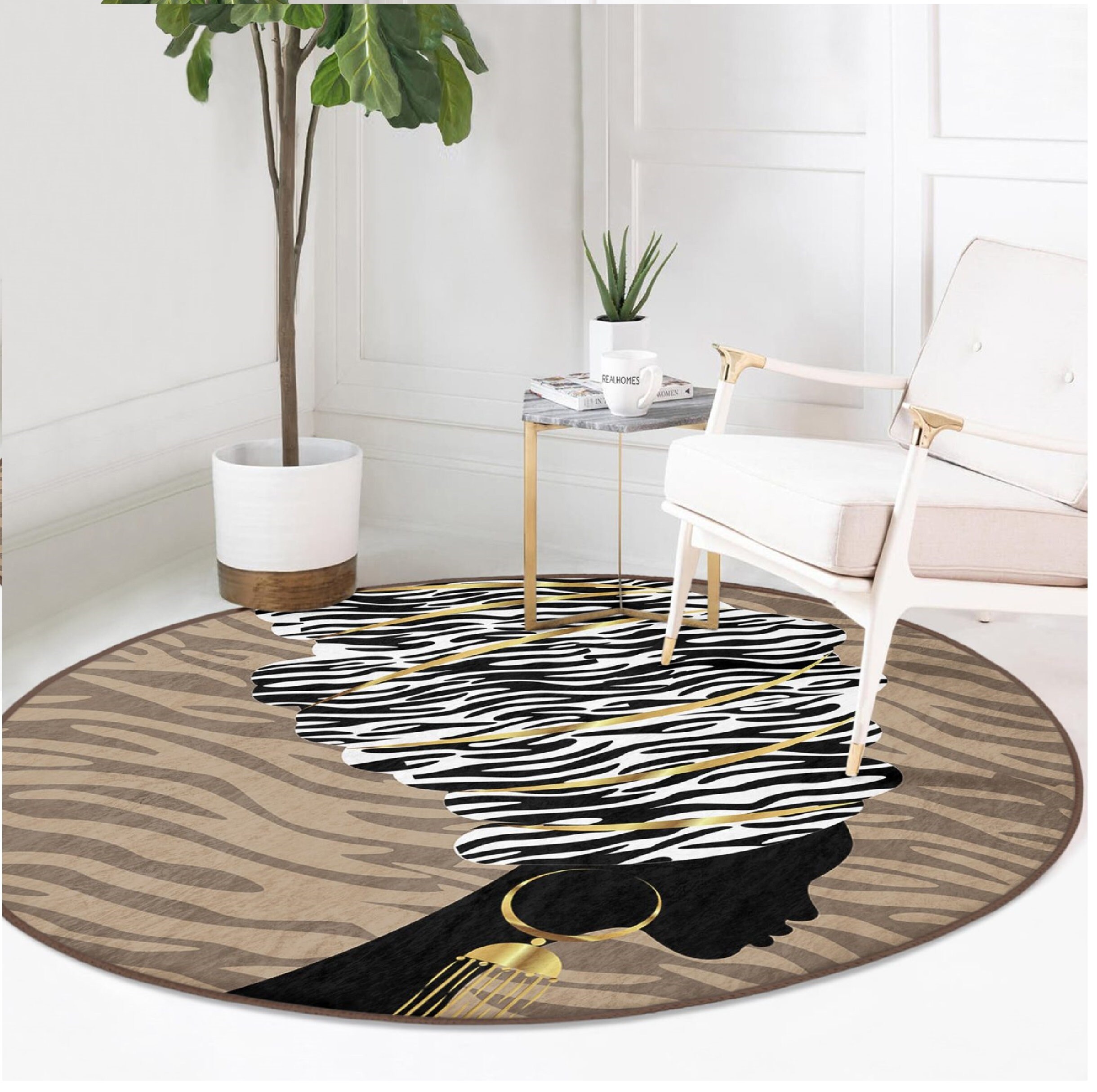 Afro Woman Round Rugethnic Living Room Carpetafrican Inspired Rugsmink ...