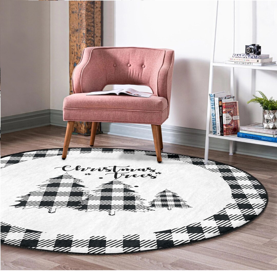 Christmas Trees Carpetblack Plaid Xmas Rugnew Year White Rugspine Tree ...