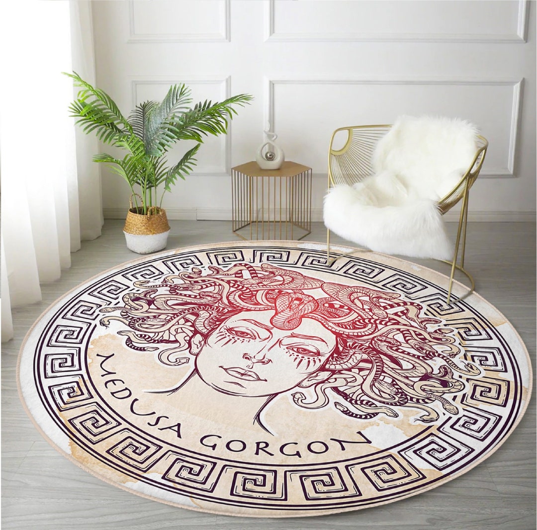 Medusa Cream Ruggorgon Anti-slip Rugsgreek Mythology Carpetframed Black ...