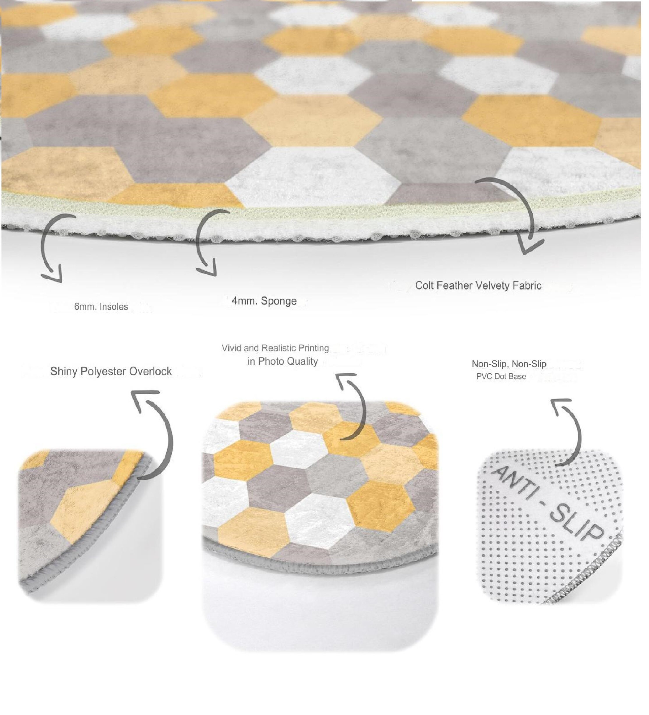 Geometric Round Rughexagon Design Carpetmulticolour Anti-slip ...