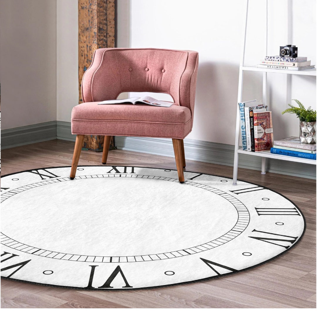 White Geometric Rugroman Numeral Clock Rugstimepiece Carpetclock ...