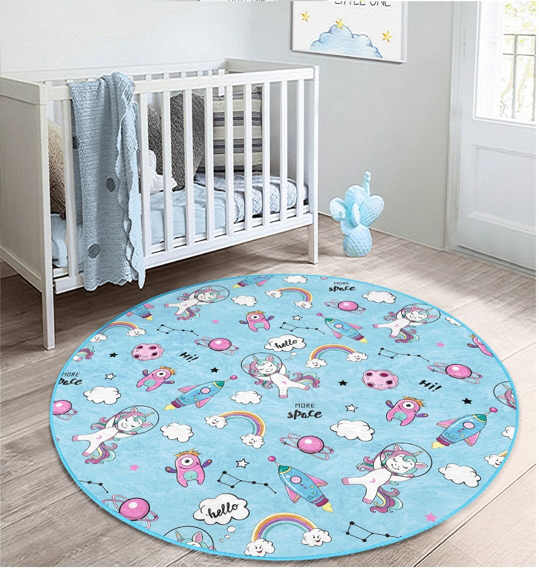 Space Themed Round Rugcelestial Nursery Carpetplanet Nursery Cute ...