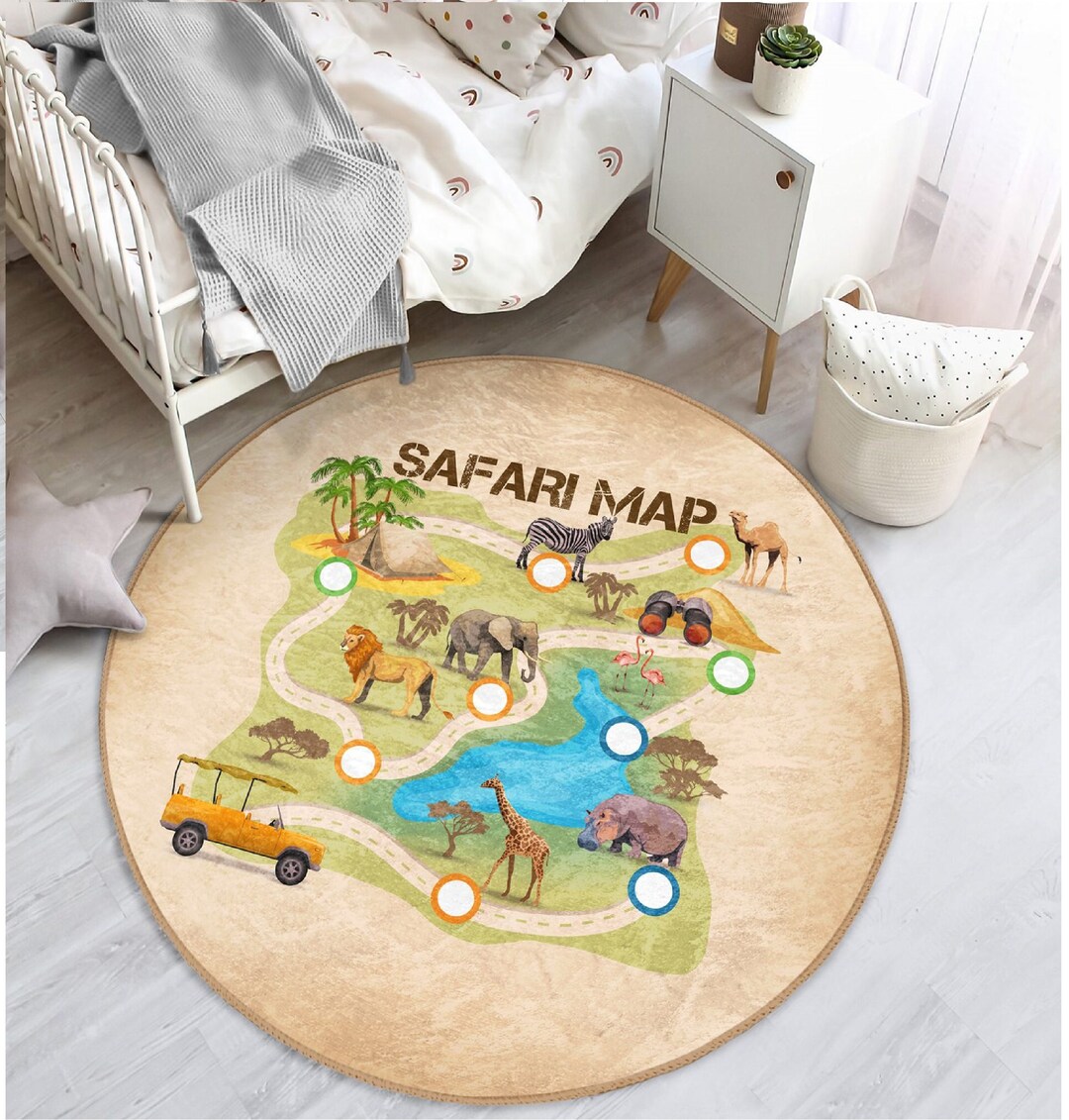 Safari Round Rugwild Animal Carpetzoo Motif Area Rugssavanna Themed ...