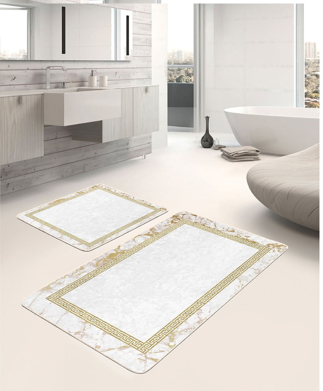 Gold Bath Matgreek Key Rectangle Carpetframed Bathroom Matsgeometric ...