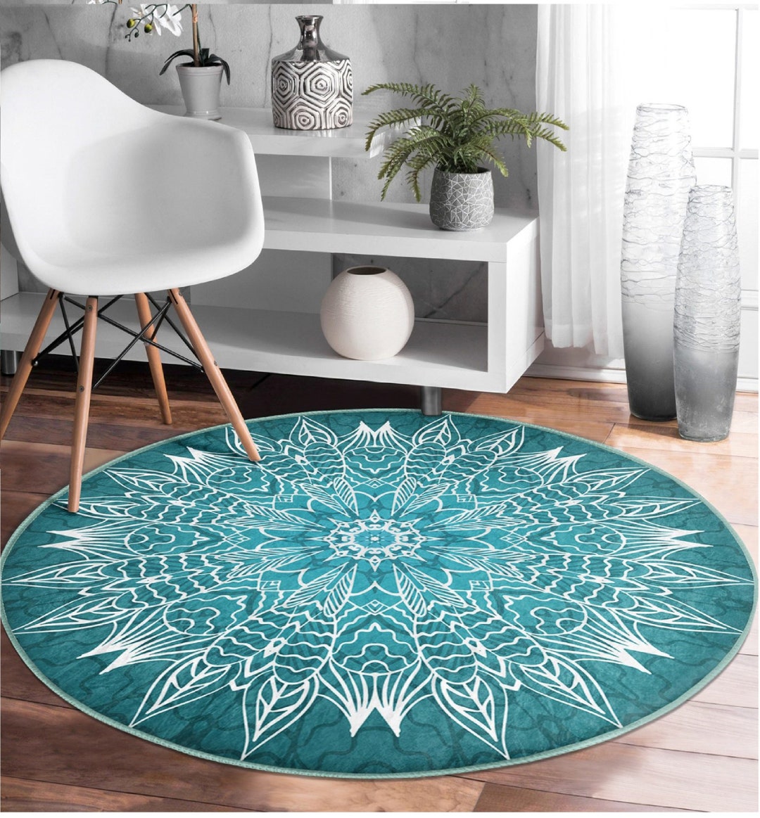Mandala Anti-slip Rugweave Design Carpetnavy Blue Meditation - Etsy