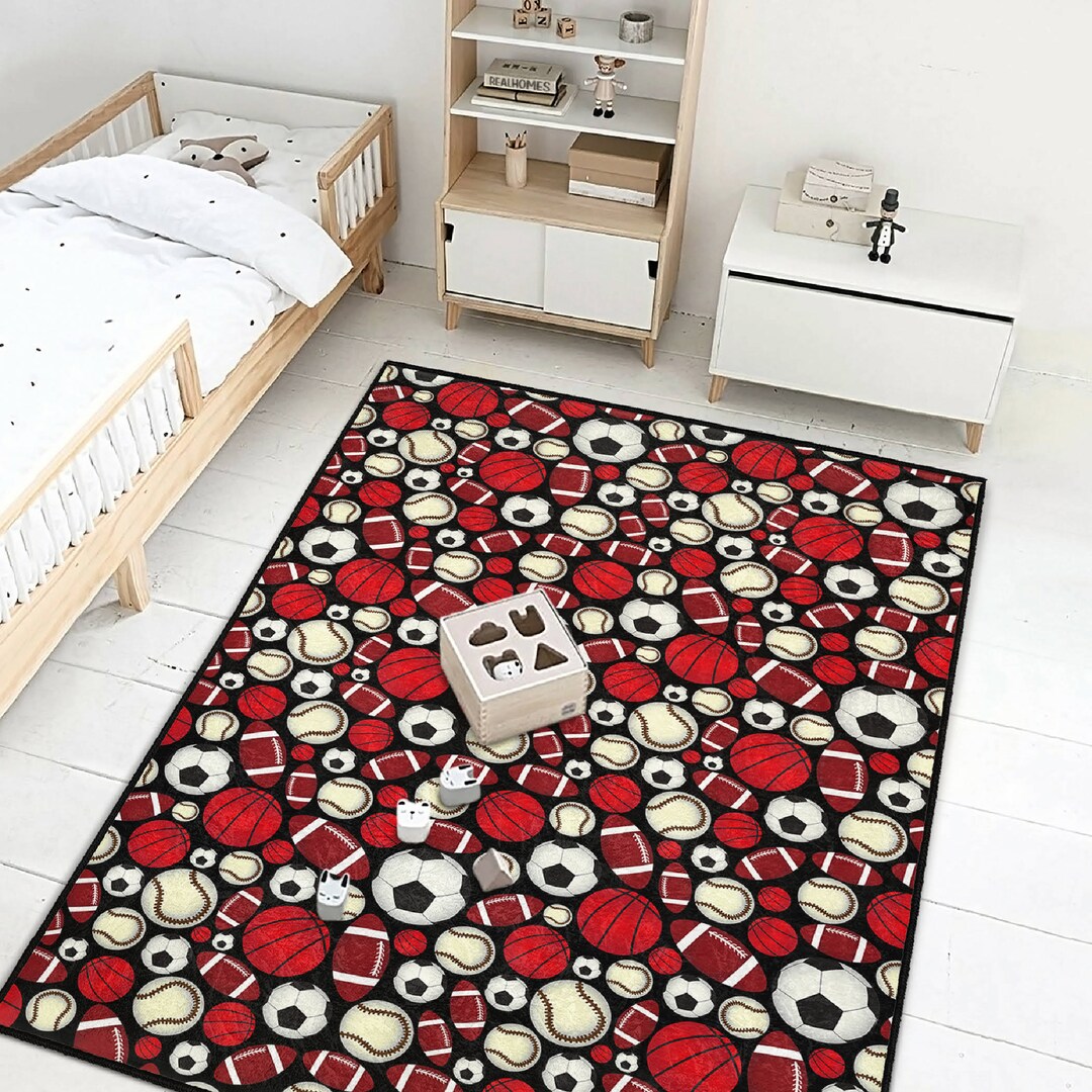 Soccer Ball Rectangle Carpetfootball Themed Boys Room Rugsports Ball ...