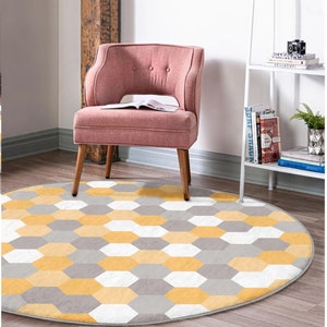 Geometric Round Rughexagon Design Carpetmulticolour Anti-slip ...