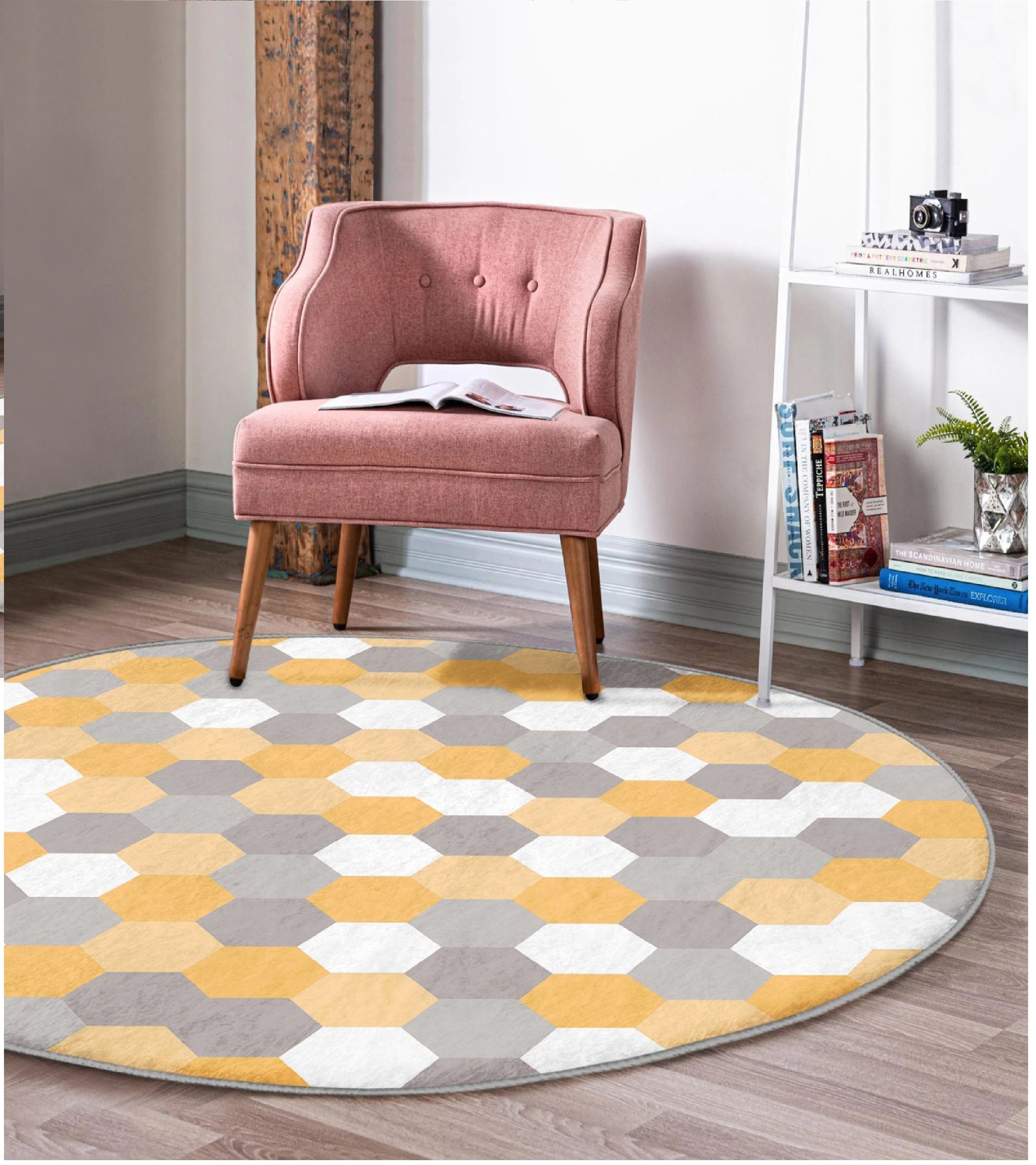 Geometric Round Rughexagon Design Carpetmulticolour Anti-slip ...