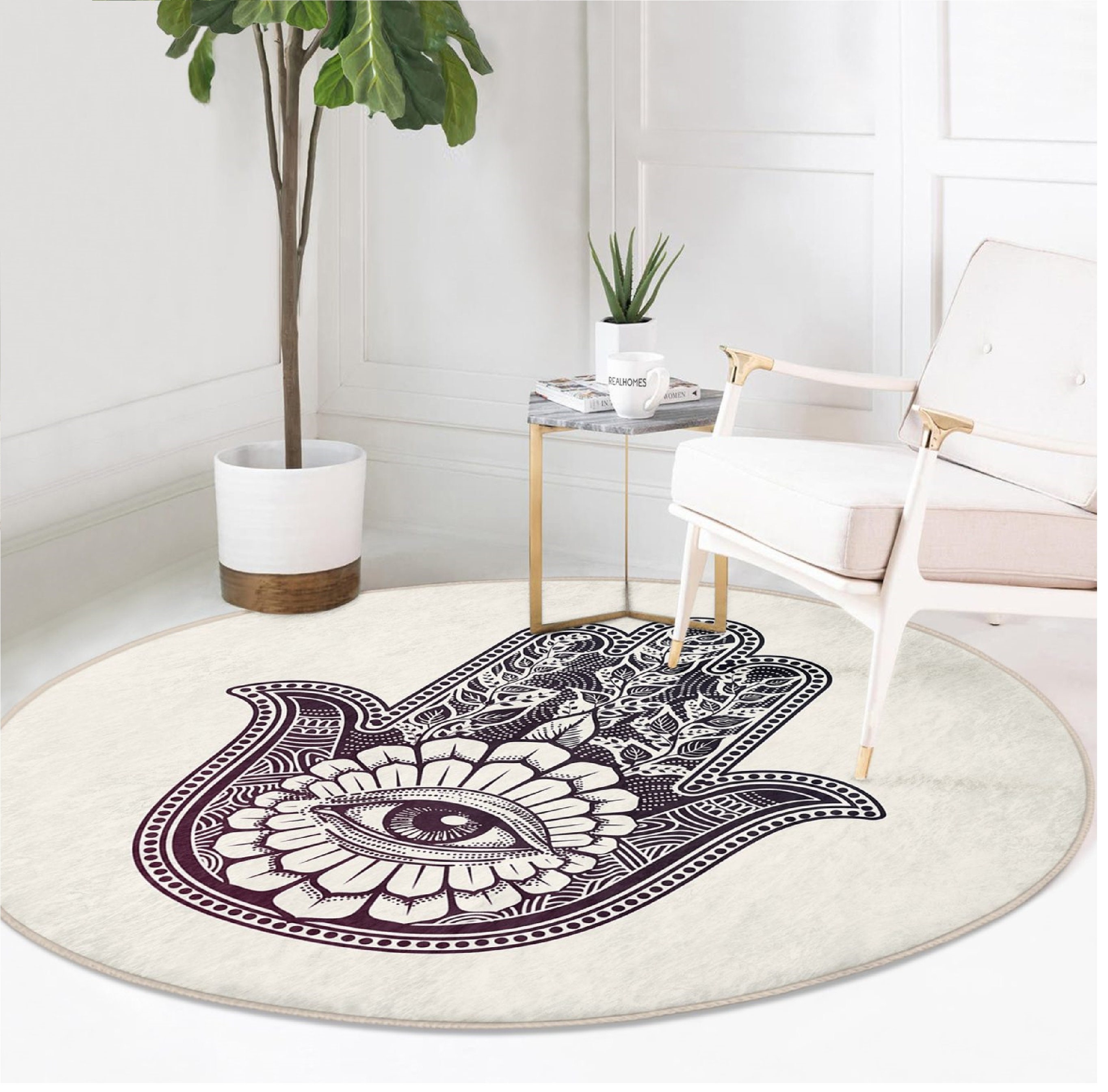 Fatima Hand Round Area Rugthird Eye Circle Carpetbohemian Carpetsexotic ...