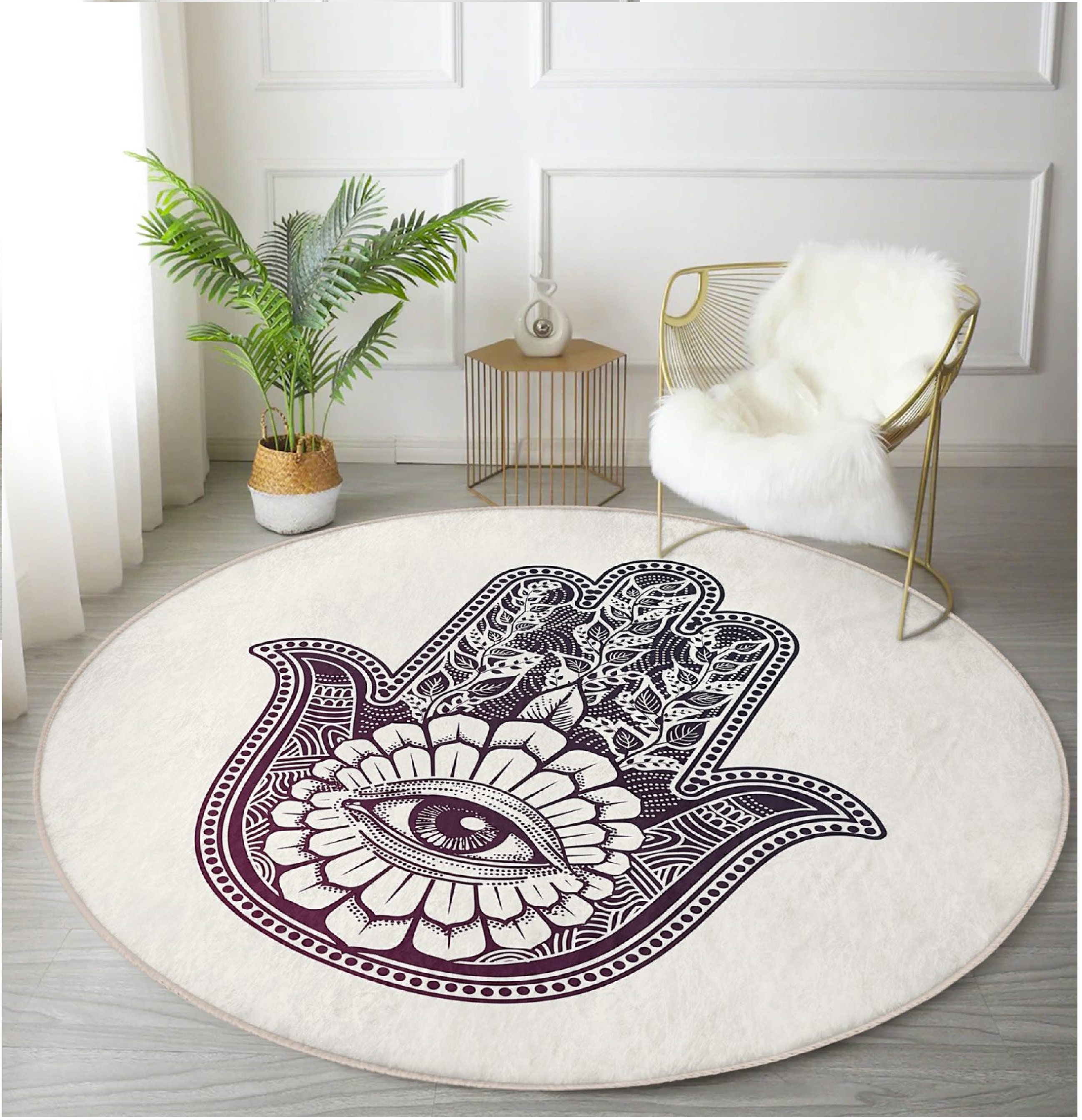 Fatima Hand Round Area Rugthird Eye Circle Carpetbohemian Carpetsexotic ...