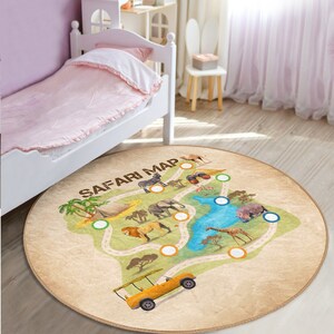 Safari Round Rugwild Animal Carpetzoo Motif Area Rugssavanna Themed ...