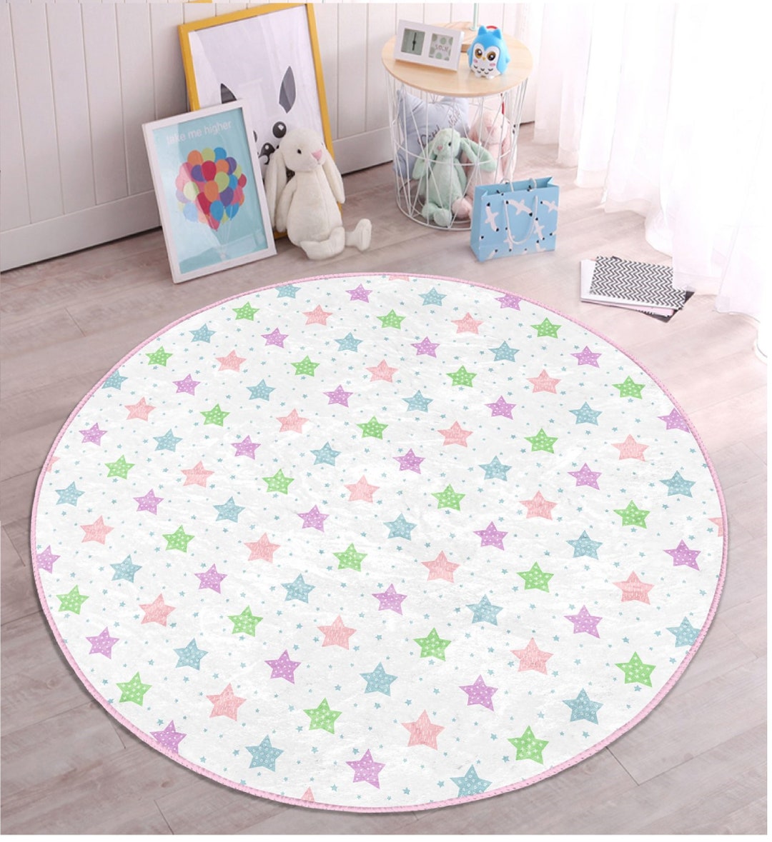 Colorful Star Round Carpetrainbow Stars Rugmulticolored Floor ...