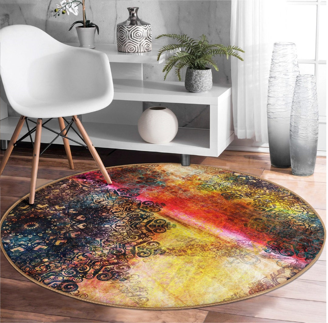 Colorful Rugmandala Round Rugsabstract Non-slip Matnordic ...