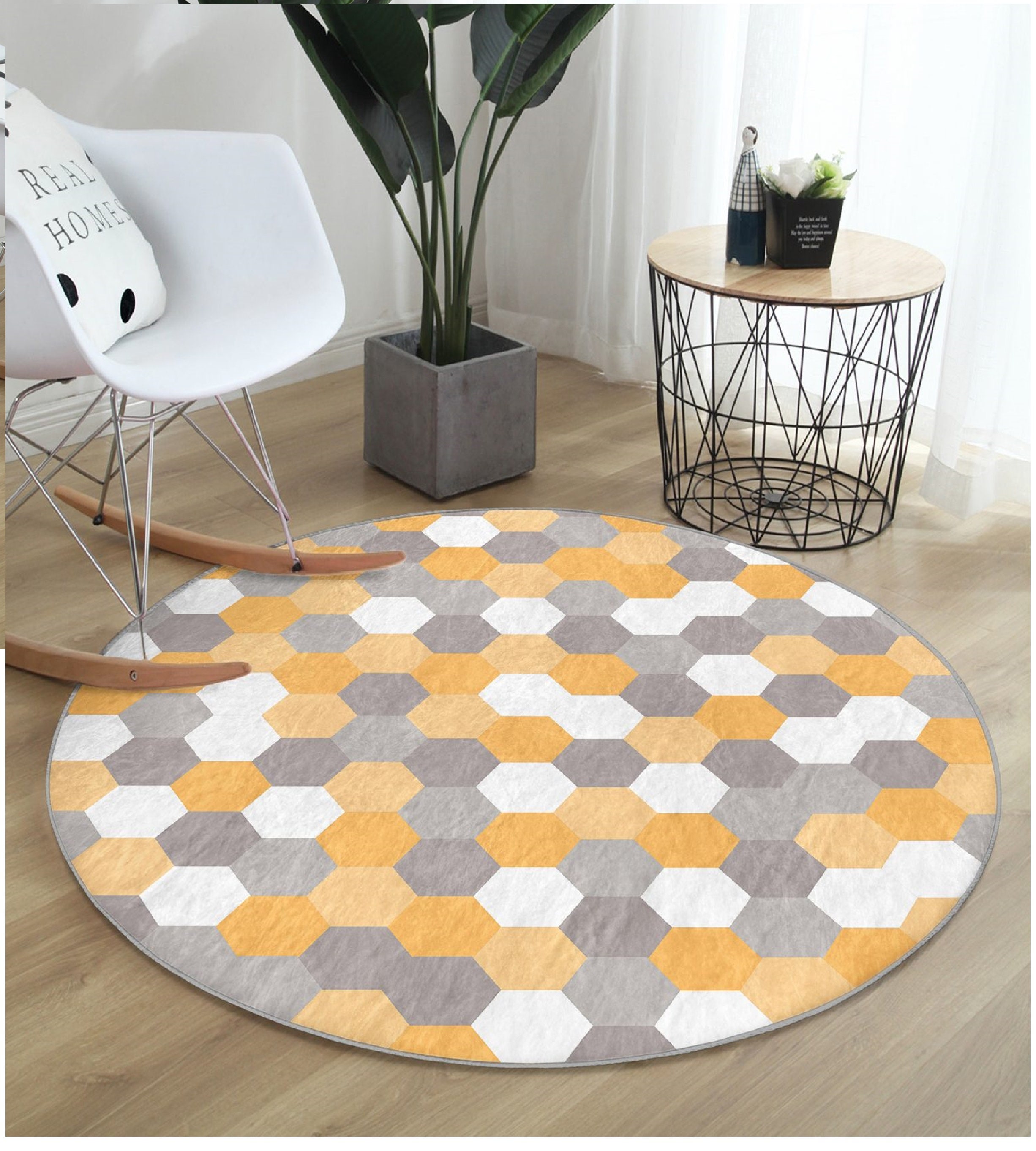 Geometric Round Rughexagon Design Carpetmulticolour Anti-slip ...