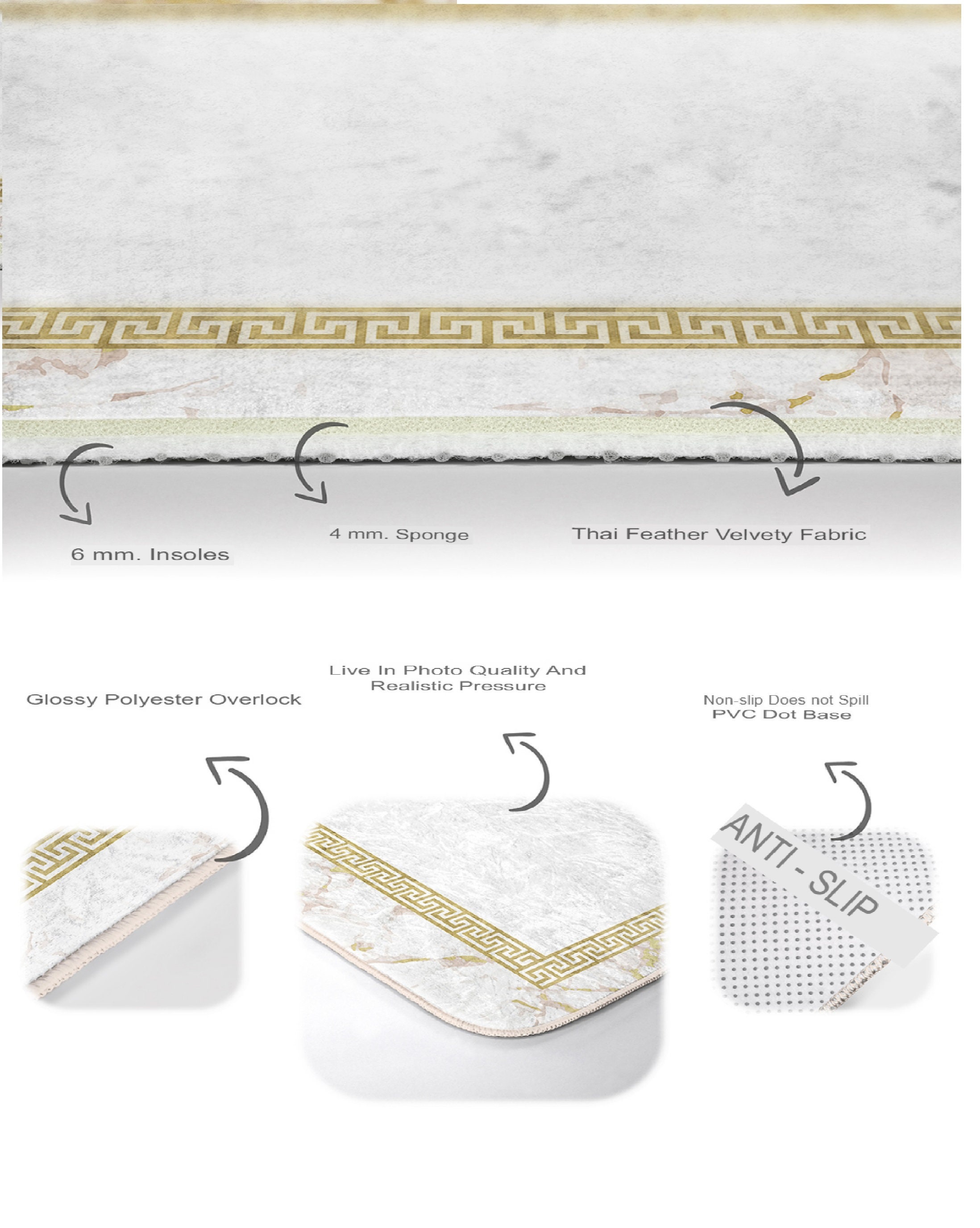 Gold Bath Matgreek Key Rectangle Carpetframed Bathroom Matsgeometric ...