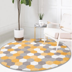 Geometric Round Rughexagon Design Carpetmulticolour Anti-slip ...