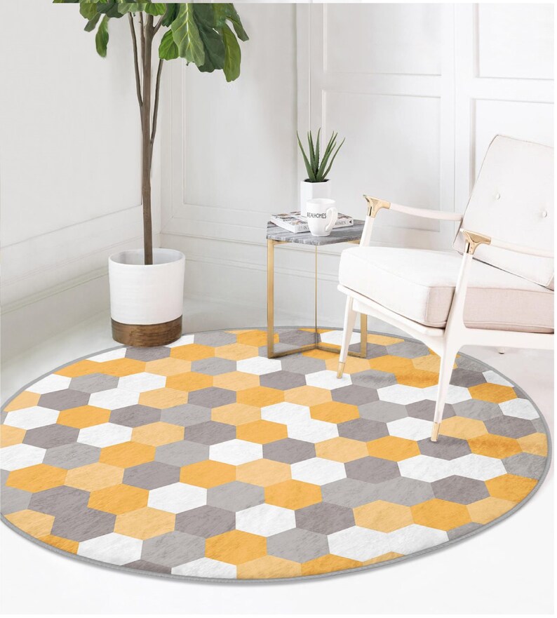 Geometric Round Rughexagon Design Carpetmulticolour Anti-slip ...