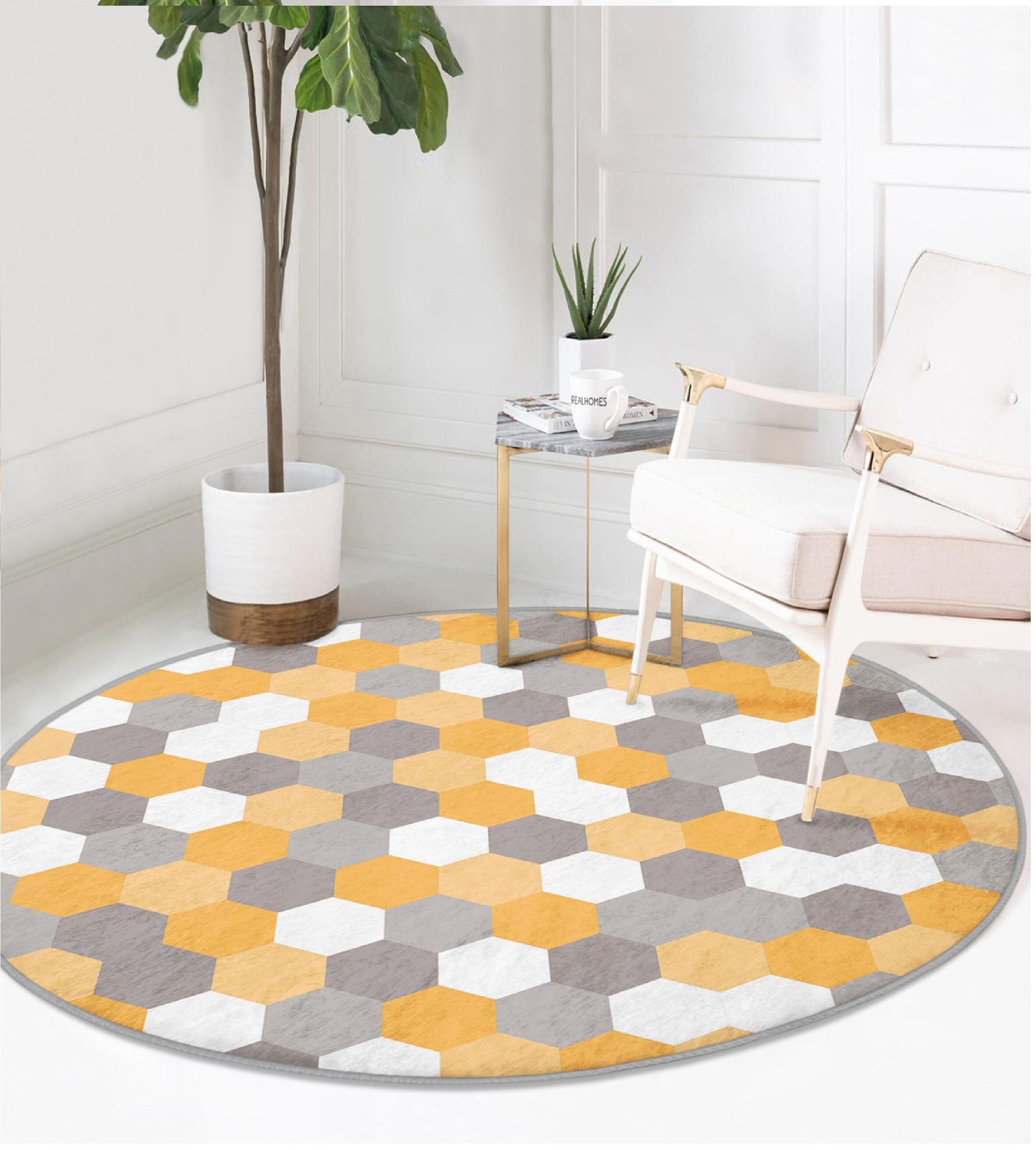 Geometric Round Rughexagon Design Carpetmulticolour Anti-slip ...