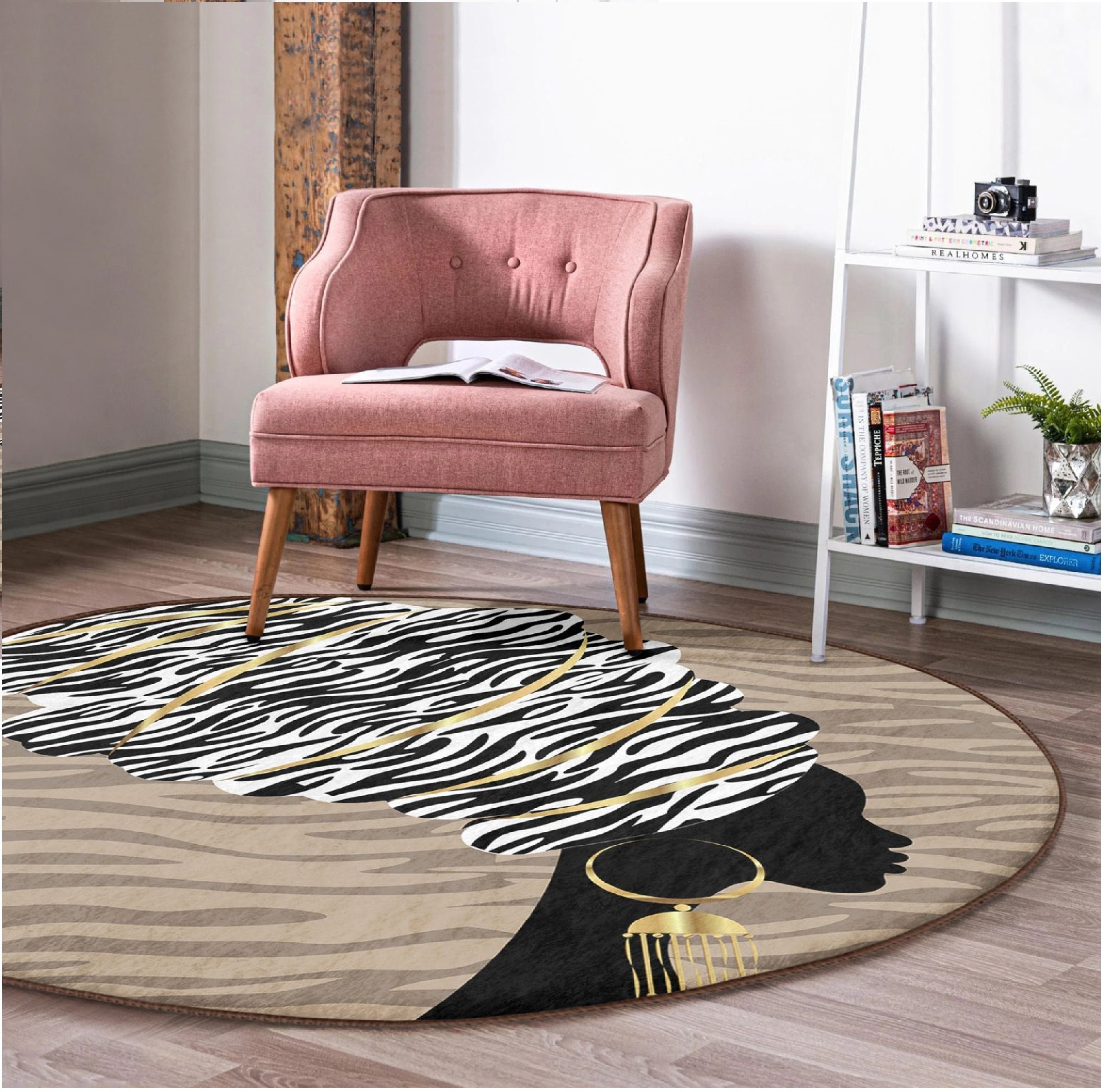 Afro Woman Round Rugethnic Living Room Carpetafrican Inspired Rugsmink ...