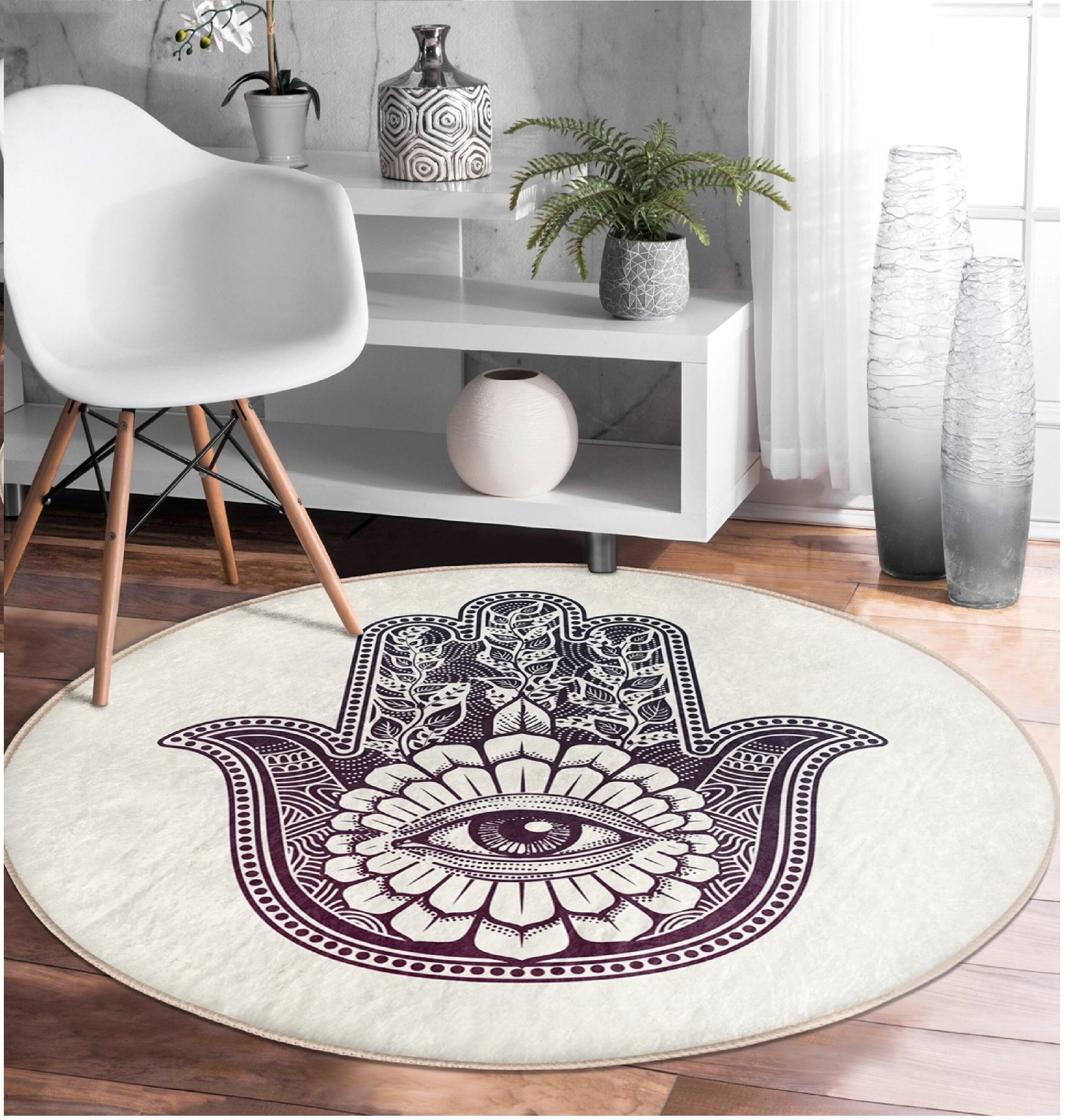 Fatima Hand Round Area Rugthird Eye Circle Carpetbohemian Carpetsexotic ...