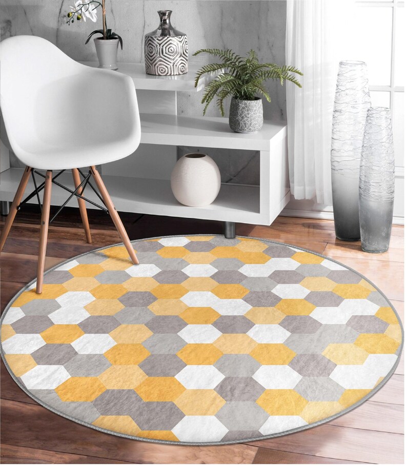 Geometric Round Rughexagon Design Carpetmulticolour Anti-slip ...