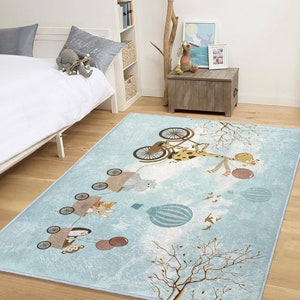 Animals Nursery Carpetzoo Themed Area Rugblue Exotic Rectangle ...