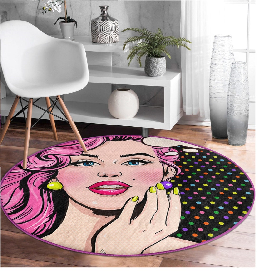 Pop Art Area Rugretro Woman Carpetcolorful Spotted Round Carpetspop Art ...