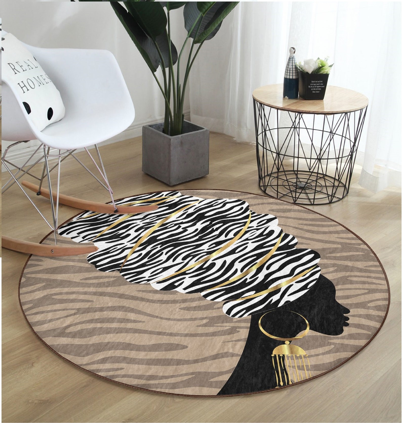 Afro Woman Round Rugethnic Living Room Carpetafrican Inspired Rugsmink ...