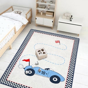 Race Car Area Rugcheckered Kid's Room Carpetboy's Room Rugsracing ...