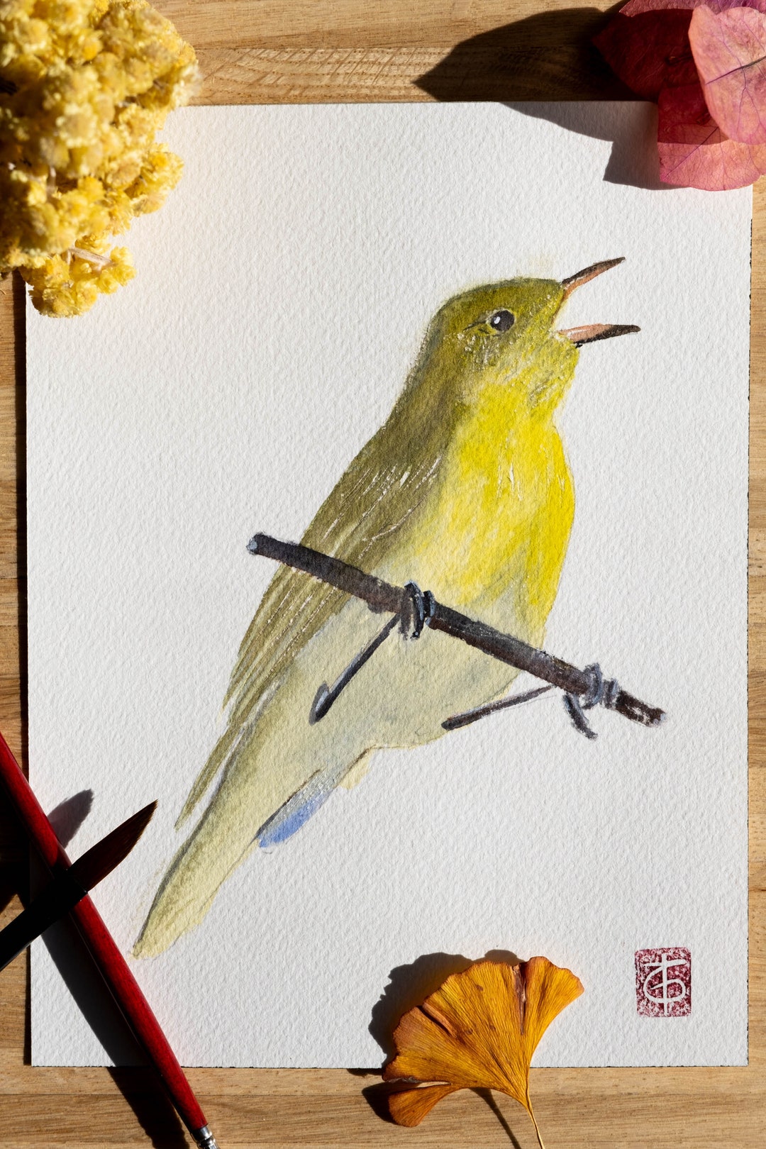 Original Watercolor Painting of Icterine Warbler! Hand Painted With ...