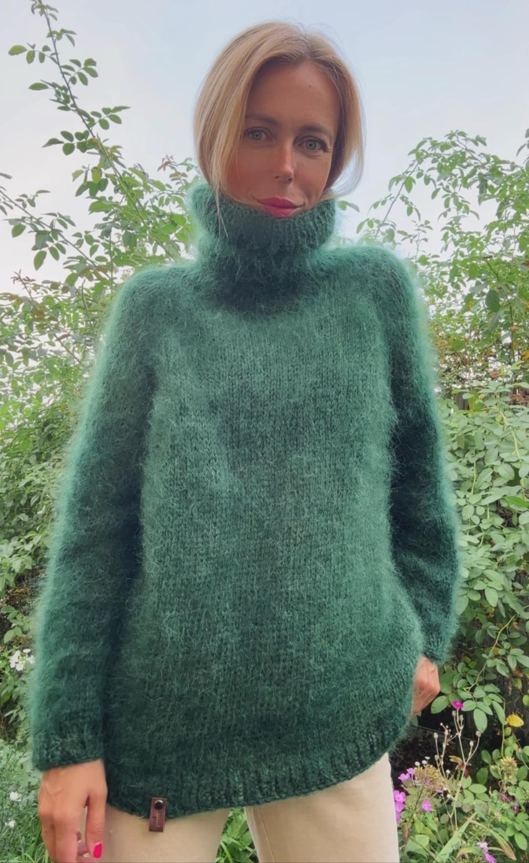 Mohair Crochet Sweater, Fuzzy Sweater, Oversized Turtleneck Sweater, Chunky Handknit Sweater ...