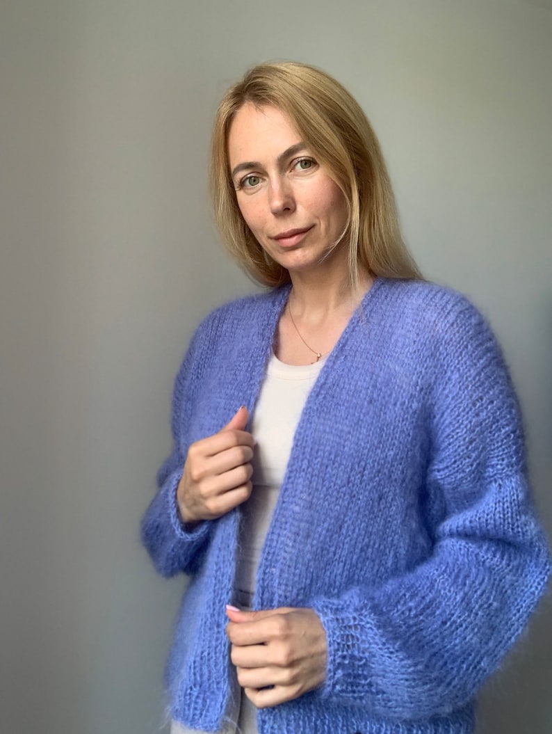 Mohair Blue Cardigan, Women’s Cardigan, Oversized Cardigan, Chunky ...
