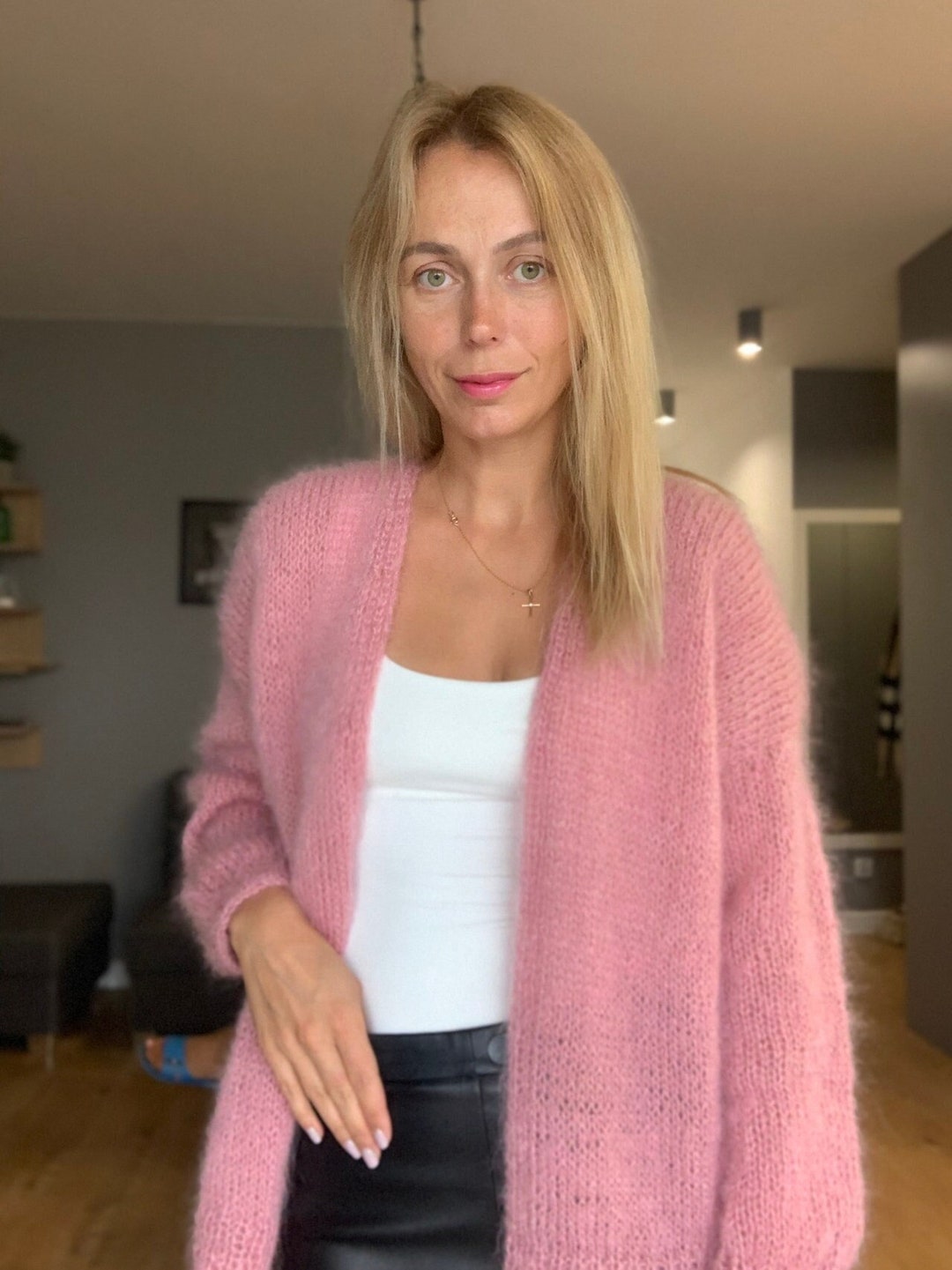 Mohair Pink Cardigan, Women’s Cardigan, Oversized Cardigan, Chunky ...