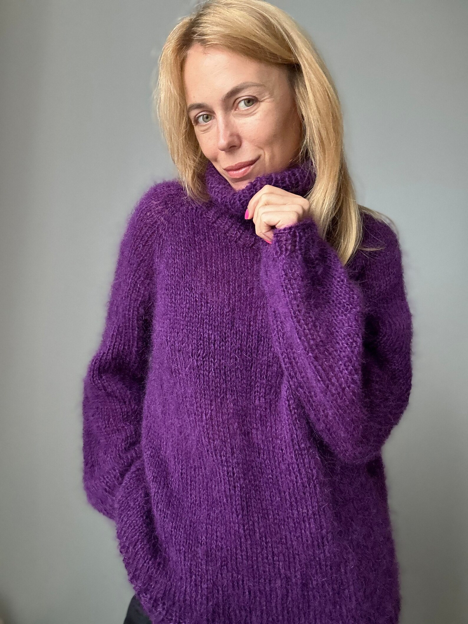 Mohair Sweater, Fuzzy Sweater, Oversized Turtleneck Sweater, Chunky ...